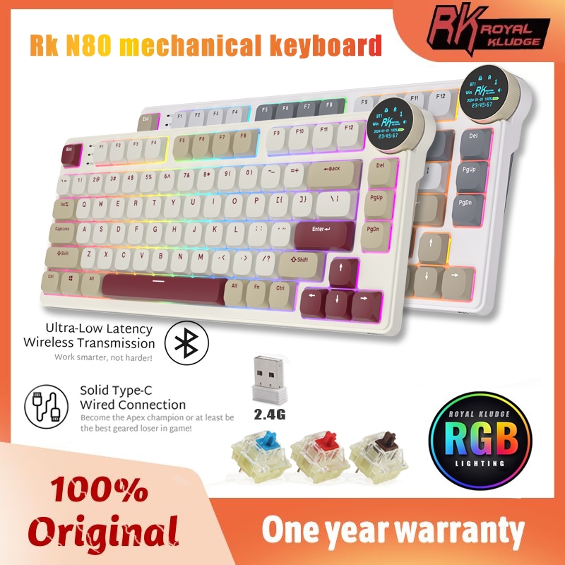 RK Royal Kludge N80 80% Size Pearly Dawn Low Profile RGB Wired Tri-Mode ...