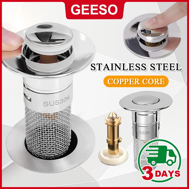 GEESO Bathroom Kitchen Sink Plug Stopper Drain Strainer Stainless Steel ...