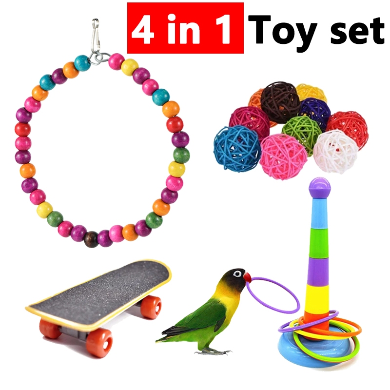4 in 1 Parrot toy Hanging swing Toy Mini ferrule parrots game ...
