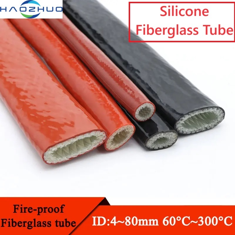 1M Silicone Fiberglass Tube Coated Glass Fiber Braided Fireproof Sleeve ...
