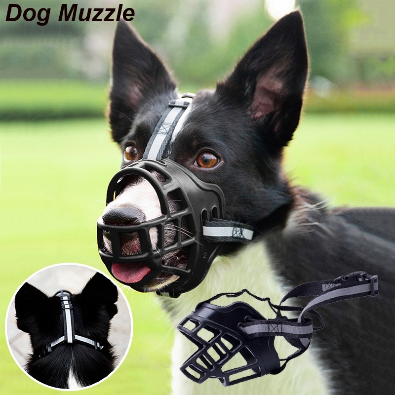 Dog Muzzle with Reflective Strip Adjustable Anti-Biting Mouth Cover ...