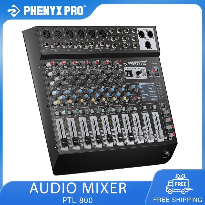 Phenyx Pro PTL-800 8-Channel Audio Mixer AUX BUS SUB 16 DSP BT&USB ...