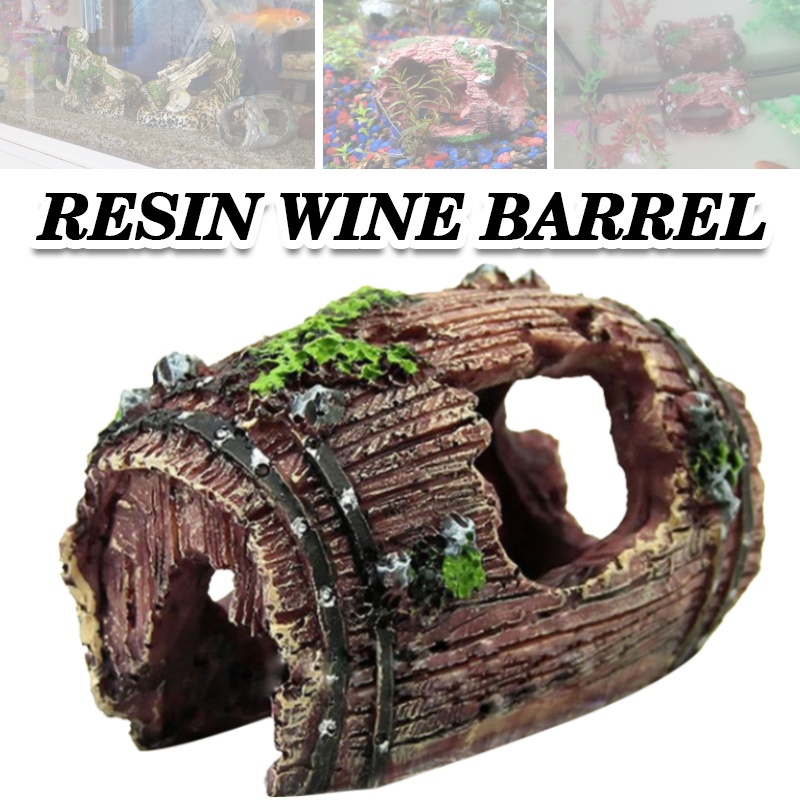 Aquarium Broken Barrel Decorations Betta Fish House Cave Resin Broken ...
