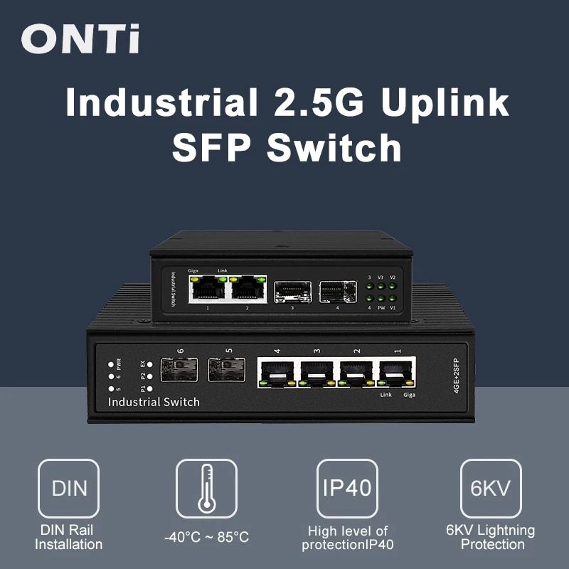 ONTi Gigabit 4 port Ruggedized Switch, 2/4*1000M RJ45 ports + 2*2.5G ...