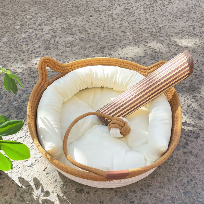 ROYA Rattan cat bed Summer mat cushion set cat nest Detachable washable pet bed | Shopee Philippines