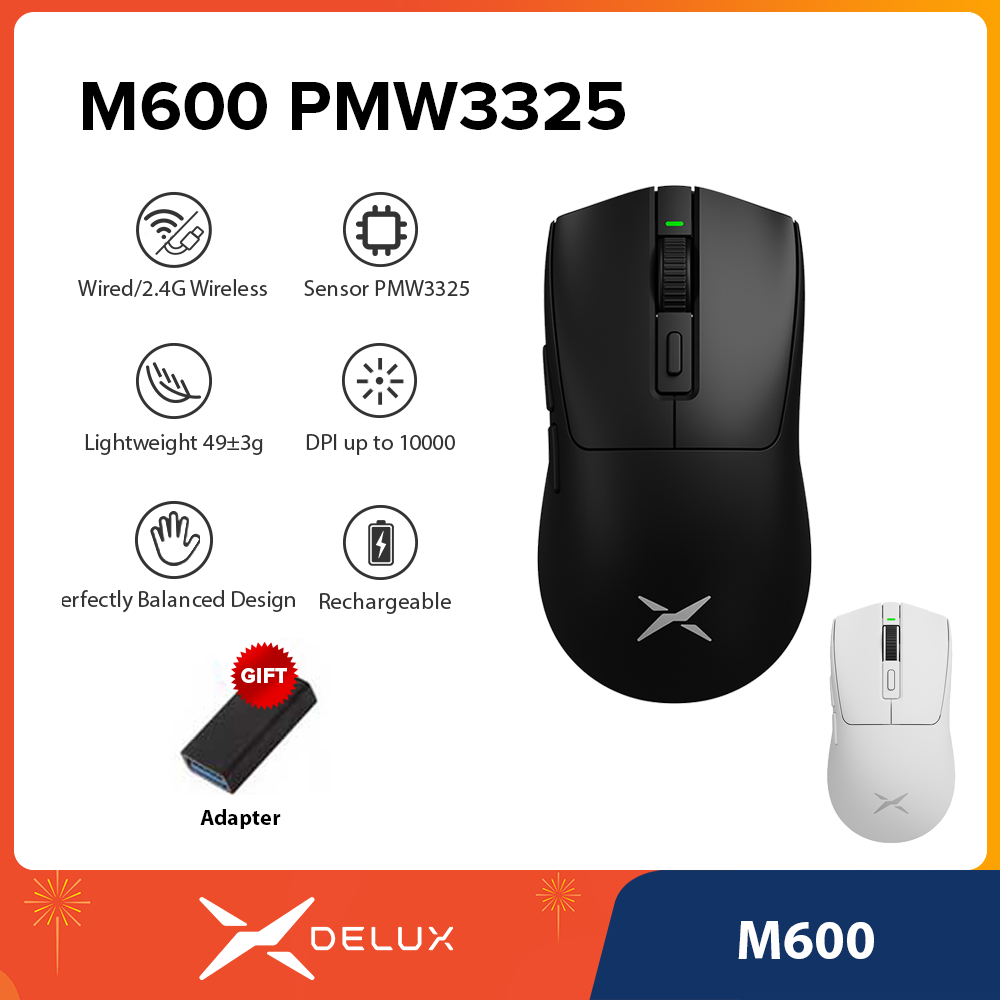 Delux M600 PMW3325 Gaming Mouse MAX 10000 DPI Wired 2.4G Wireless ...