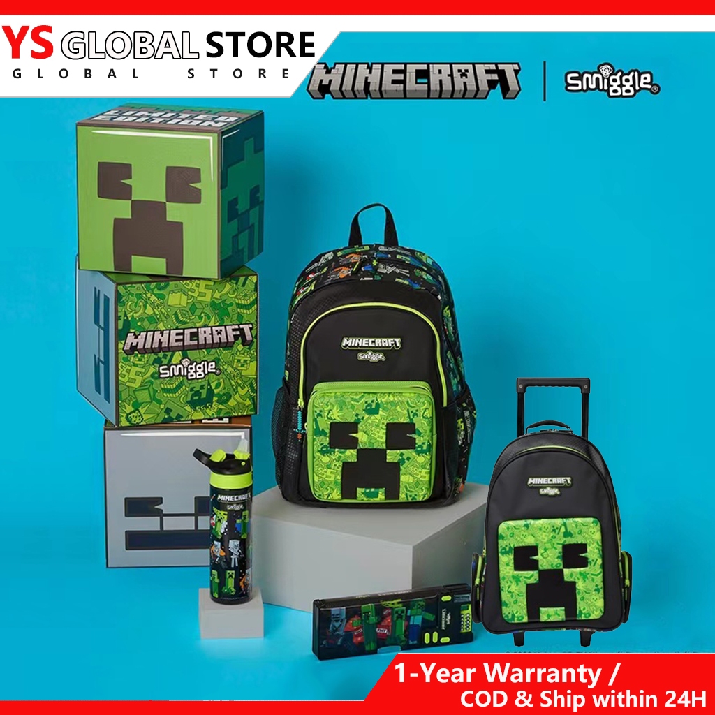 Smiggle Minecraft Trolley Backpack With Light Up Wheels | Shopee ...