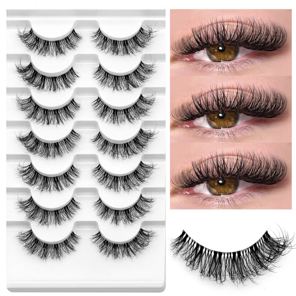 GROINNEYA Fluffy False Eyelashes 5/7 Pairs Natural Cat Eye Lashes ...