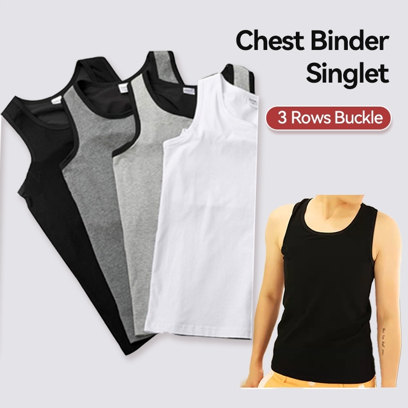 (S-6XL) Buckle Chest Binder Singlet Tank Top Tight Yarn Breathable ...