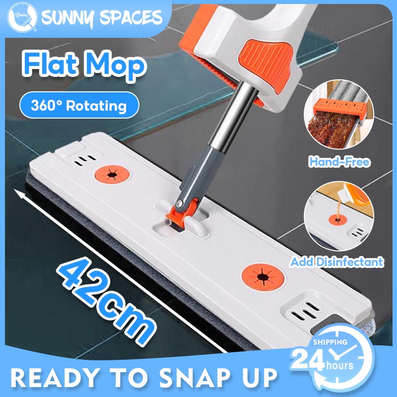 SUNNY SPACES 360° Rotating Floor Mop 42cm Hand-Free Flat Mop With ...