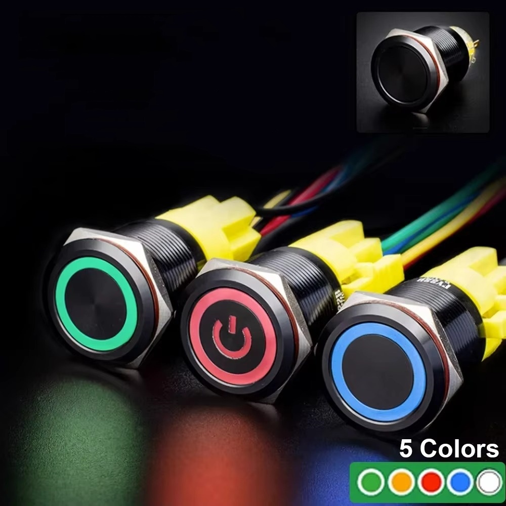 16mm 19mm self-reset metal push button switch latching ring light power ...