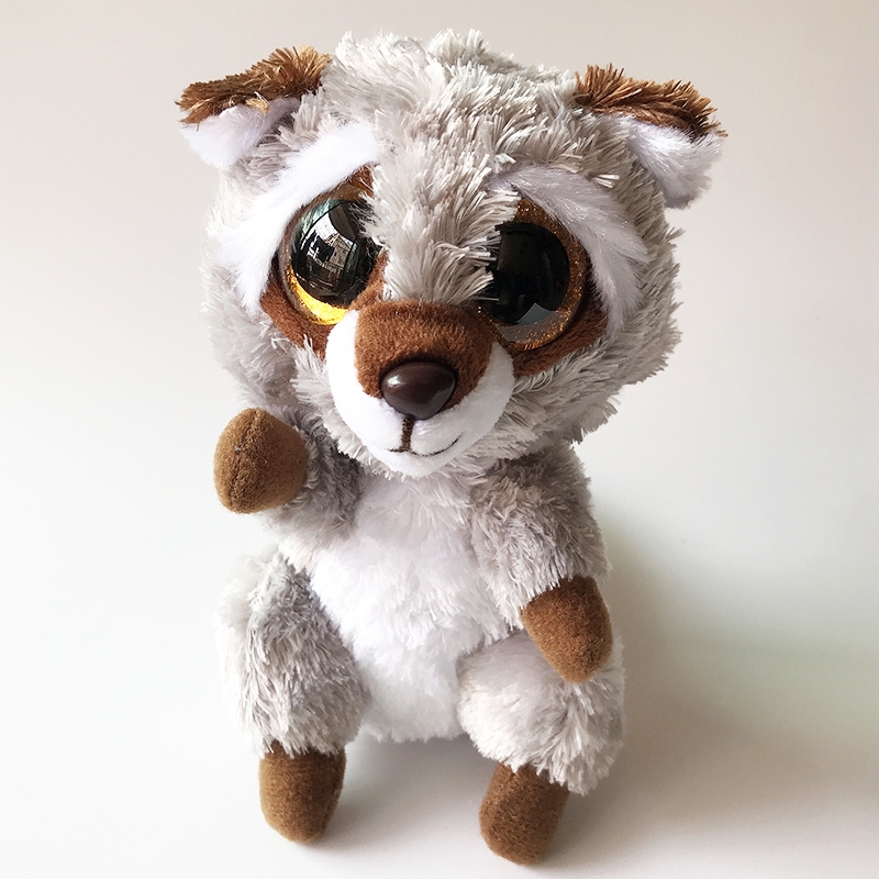 TY Beanie Boos Big Sparkly Eyes OAKIE the Raccoon 6" 15cm Plush Stuffed ...