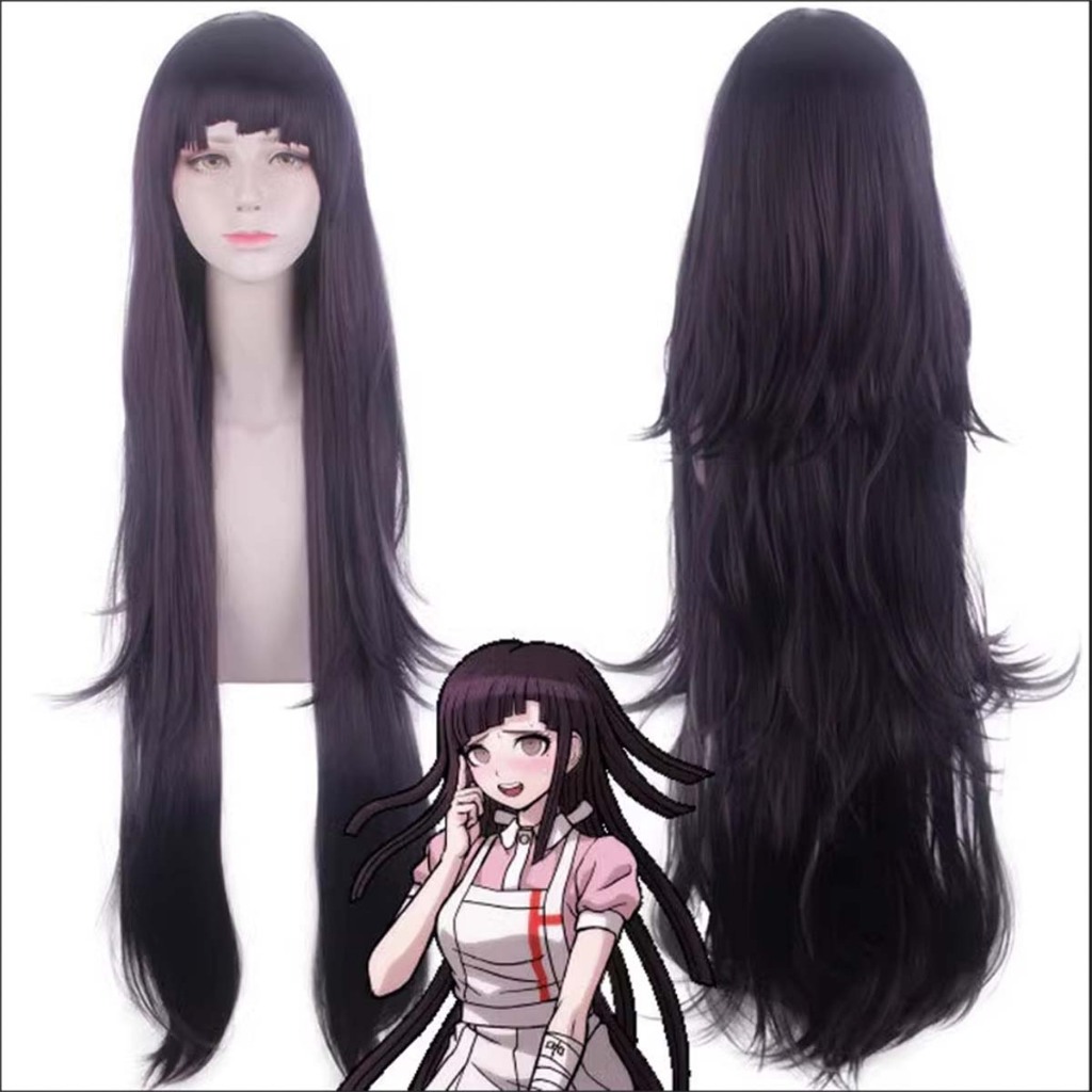 Mikan Tsumiki Black Purple Long Straight Wig Danganronpa: Trigger Happy ...