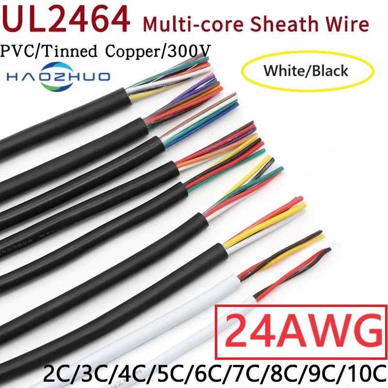 5M UL2464 Sheathed Wire 24AWG Power Line Tinned Copper Signal Cable 2 3 4 5 6 7 8 10 Core ...