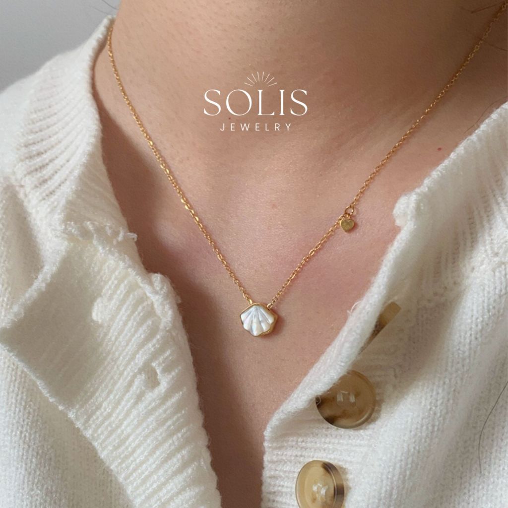 18K Gold Natural Shell Seashell Pendant Chain Necklace • Waterproof Non ...