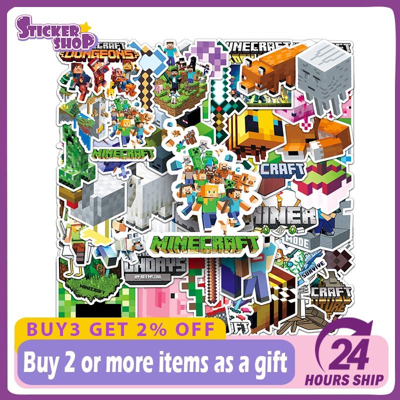 50pcs Stickers My World Diamond Sword Pixel Steve Enderman Game ...