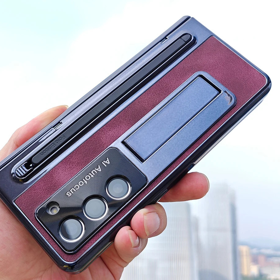 Leather Bracket Fold6 Pen Slot With Stylus Case For Samsung Galaxy Z ...