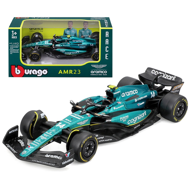 Bburago 1:43 F1 Aston Martin Aramco Team AMR23 #14 Fernando Alonso Formula Diecast Model Car ...