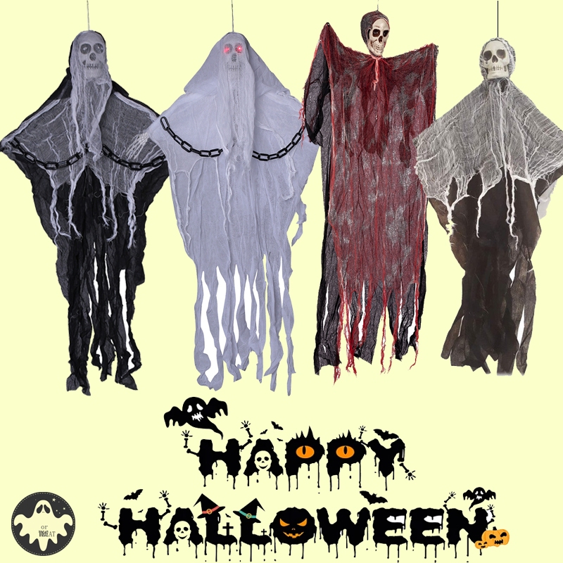 Halloween Skull Decor Hanging Ghost Spider with Light, Hanging Skeleton ...