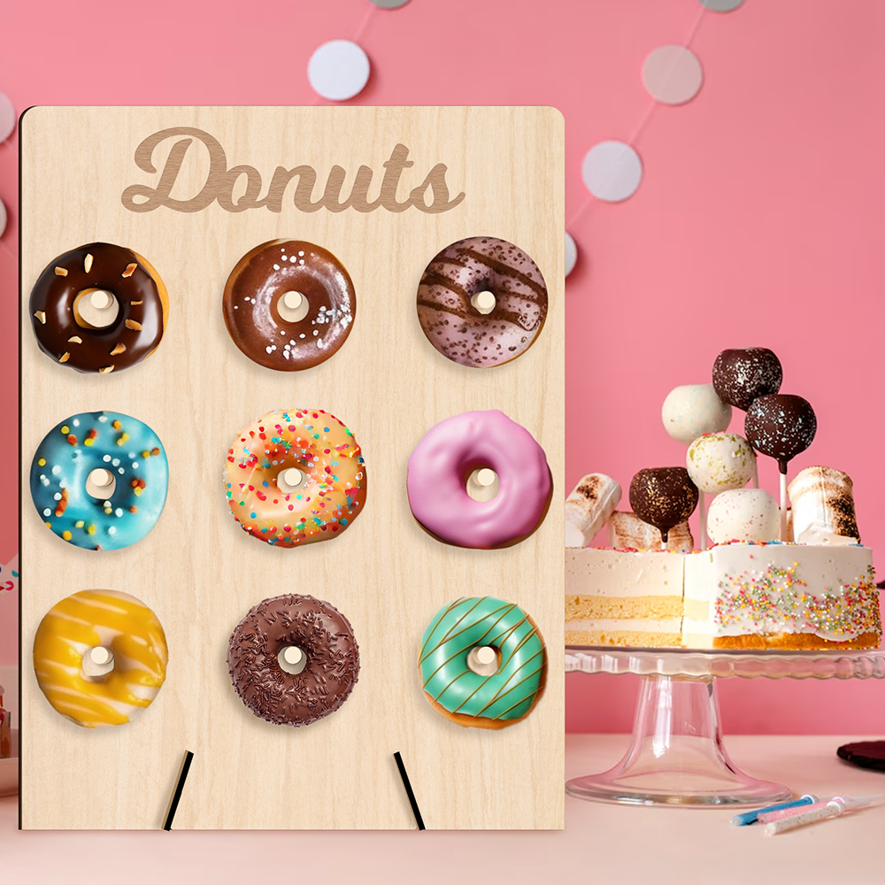 Donut Holder Board Stand Table Treats Display Wood Stand, Holds 9 ...