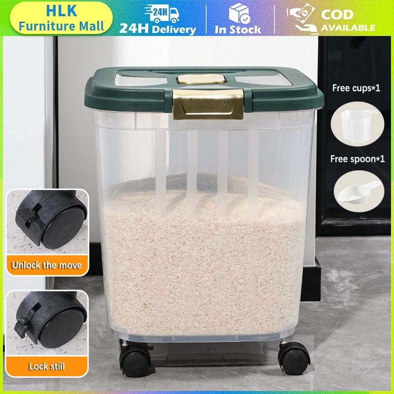 Kitchen transparent rice bucket large capacity 25/15 rice storage ...