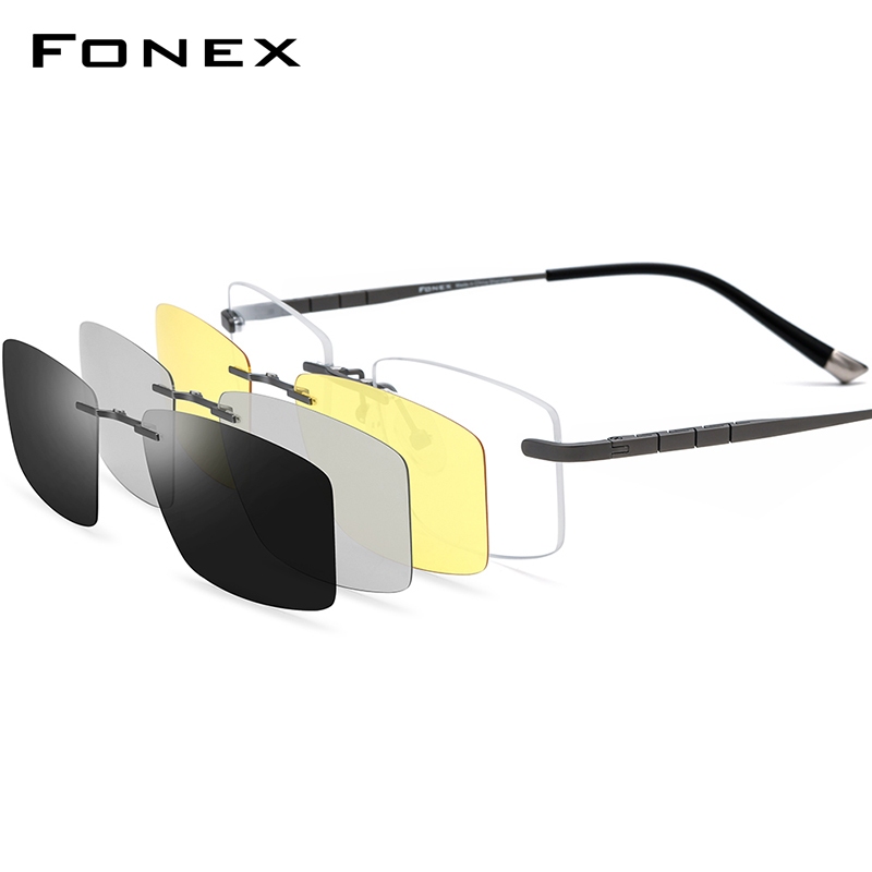 FONEX Titanium Glasses Frame Men Square Magnet Clip Rimless Eyeglasses ...