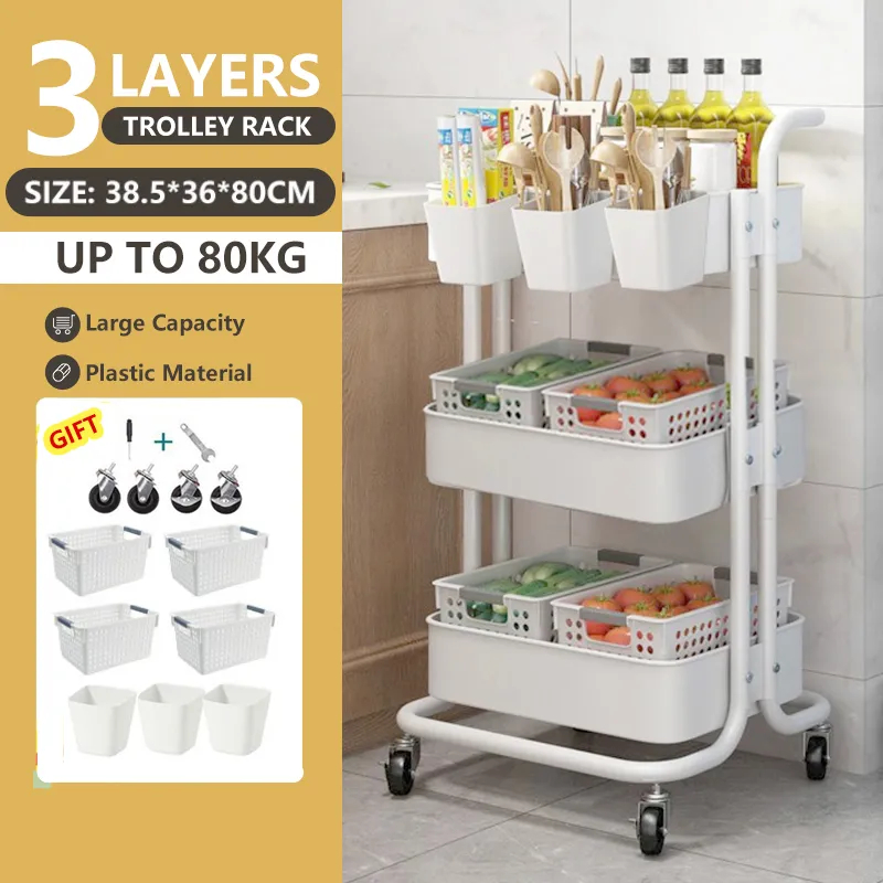 Trolley Cart Organizer For Baby 3 Tier Utility Trolley Carbon Steel ...