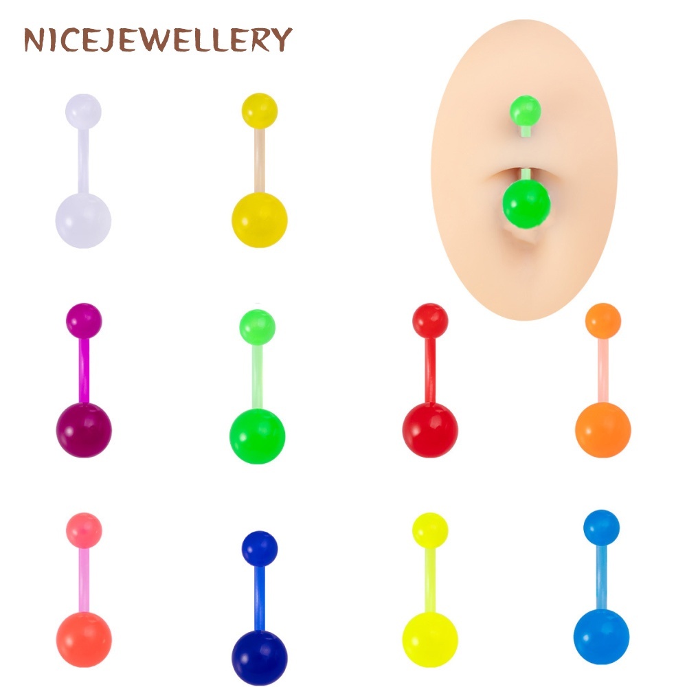 10 Colors Belly Button Ring 1 Pc 14G Acrylic Navel Piercing 316L Surgical Steel Curved Barbell ...