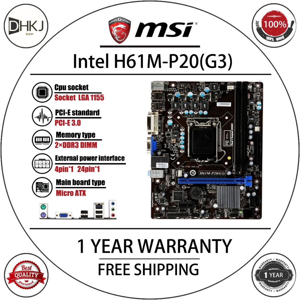 Used MSI H61M-P20(G3) Desktop Computer Motherboard LGA 1155 DDR3 16GB For Intel H61 h61m Desktop ...