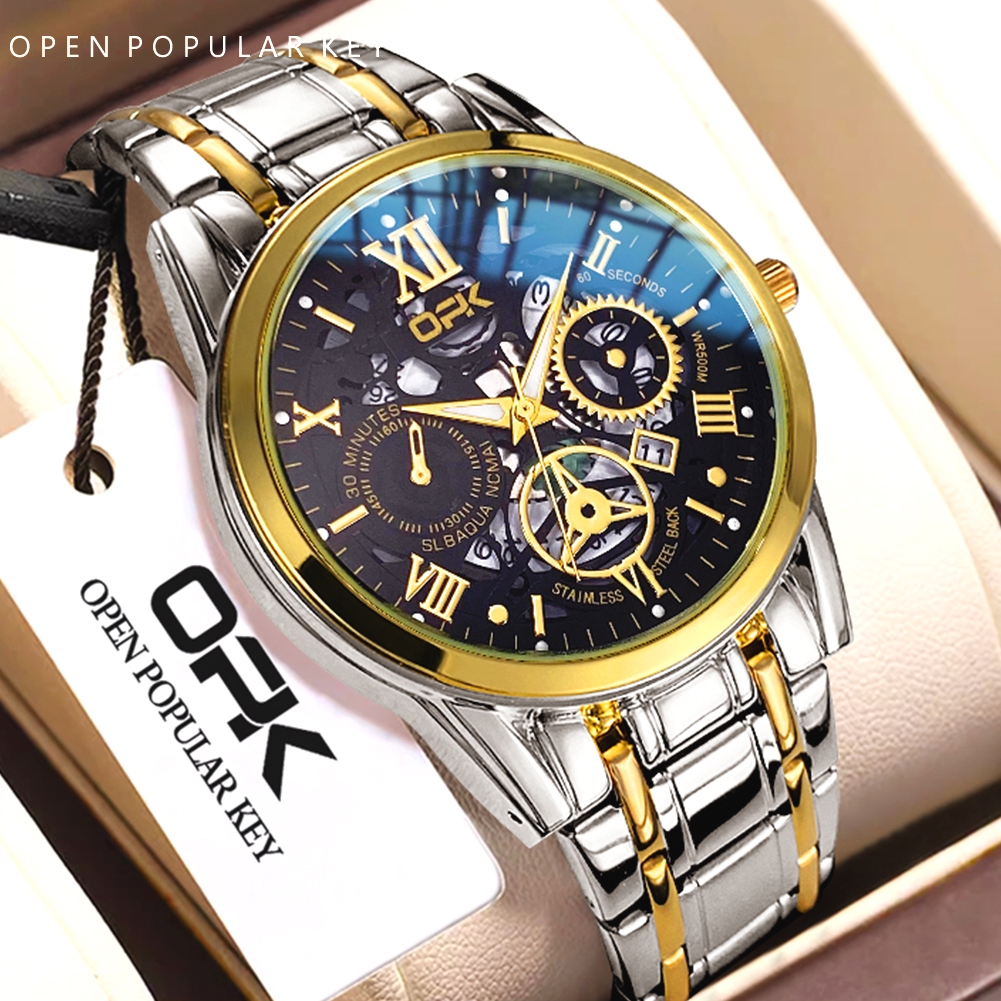 OPK Watch For Men Waterproof Original Stainless Steel Quartz Gold Black ...