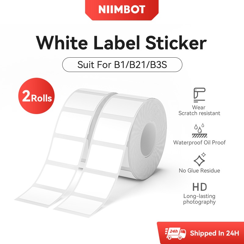 Niimbot 2 Rolls B1/B21/B3S White Label Sticker Waterproof Oil Proof No Glue Residue Label Paper ...