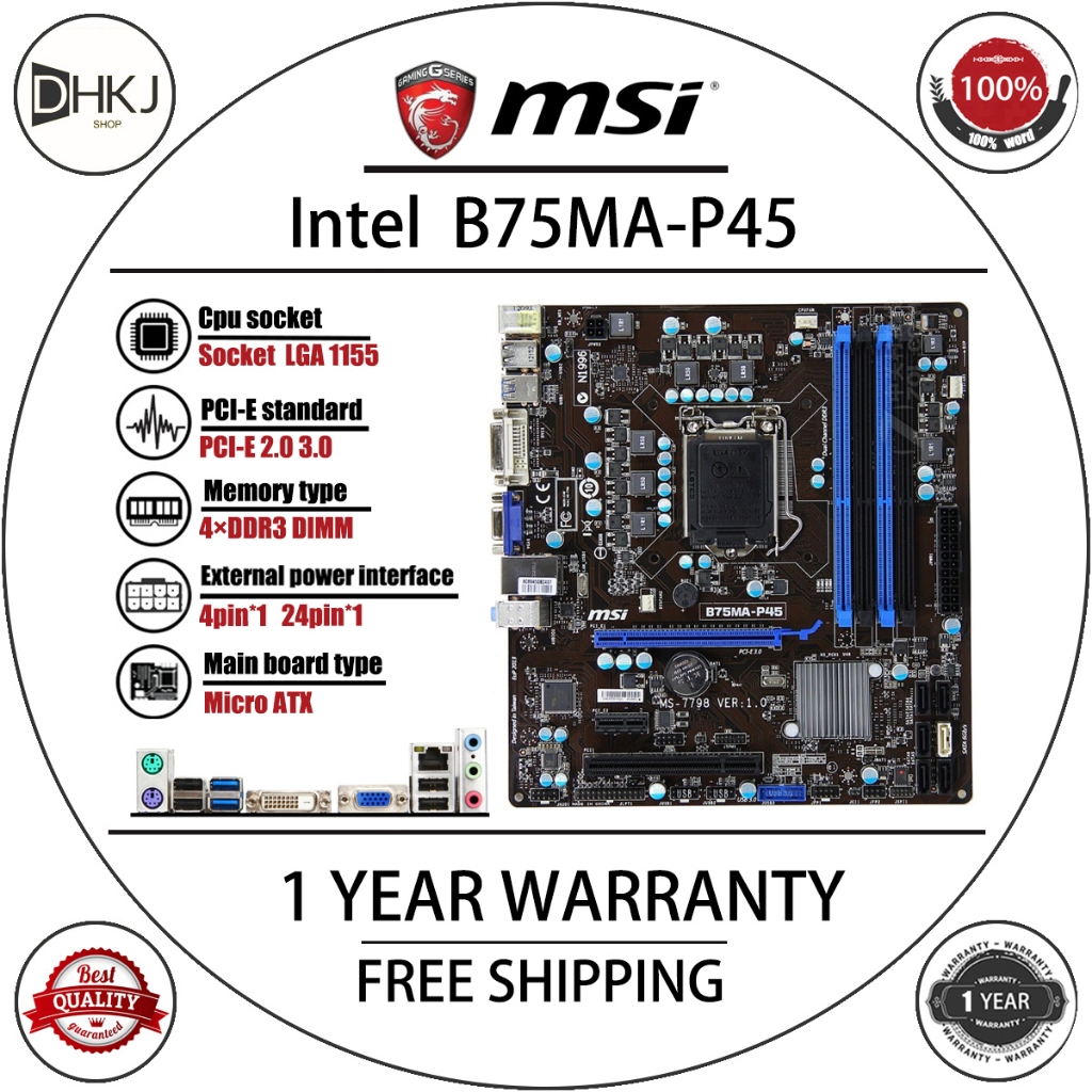 Used MSI B75MA-P45 mATX b75 b75m Gamng Socket 1155 Motherboard | Shopee ...