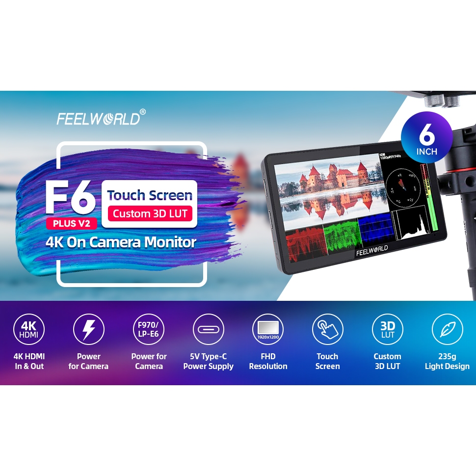 FEELWORLD-Field monitor for DSLR F6 PLUS V2 camera, 3D LUT touchscreen ...