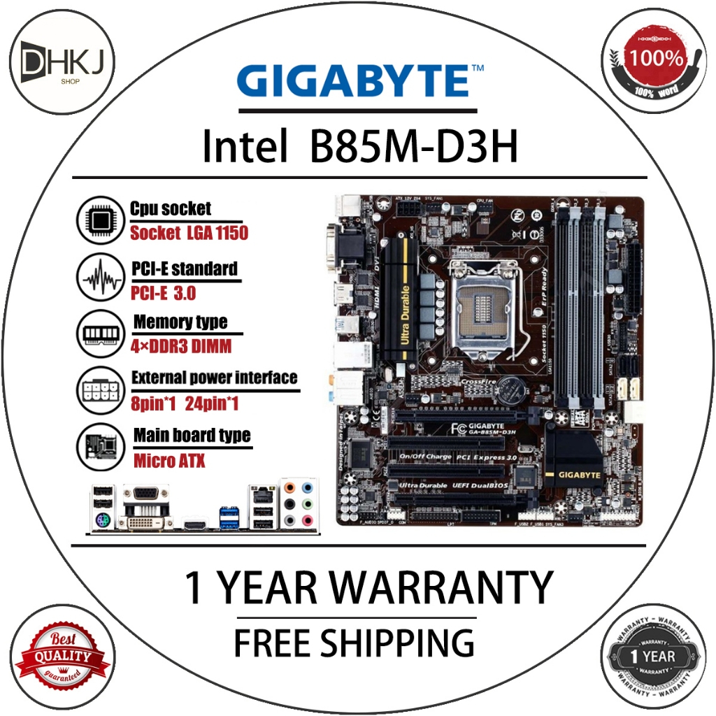 Used Gigabyte GA-B85M-D3H B85 Z87 LGA 1150 Core i7/i5/i3/Pentium ...