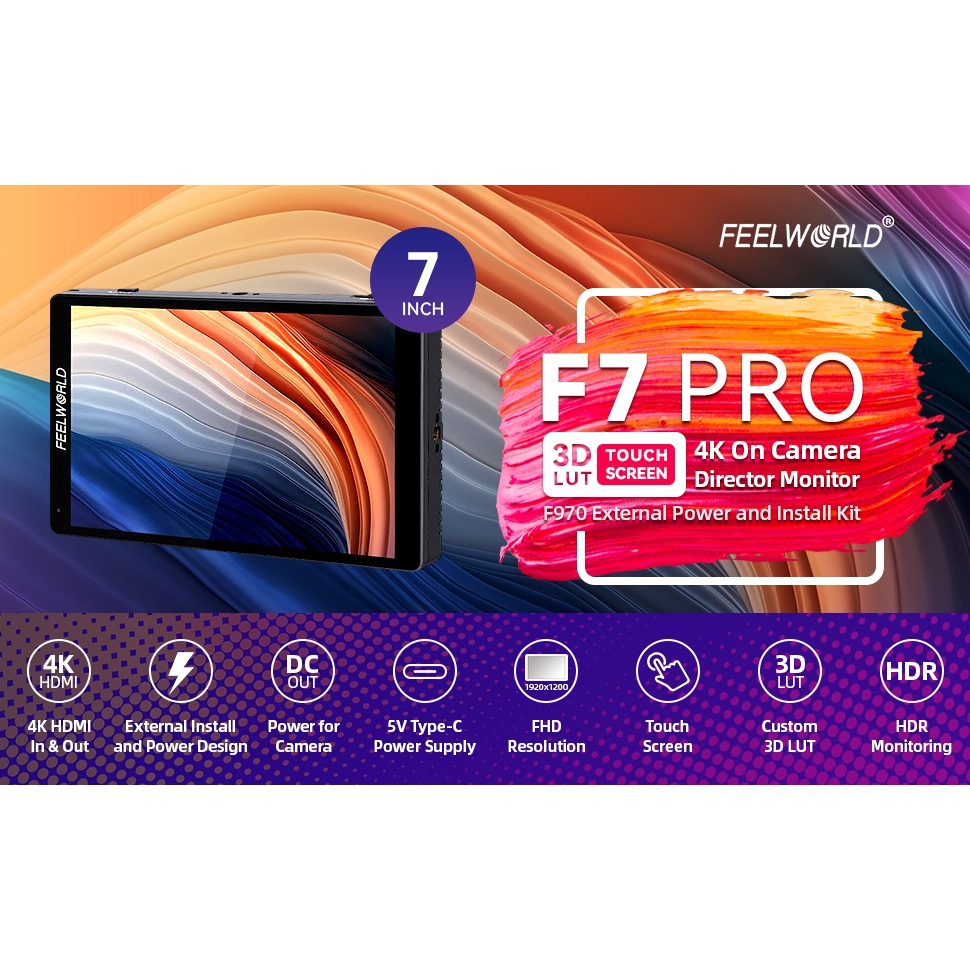 FEELWORLD-F7 PRO DSLR camera monitor, with 7-inch IPS touchscreen, F970 ...
