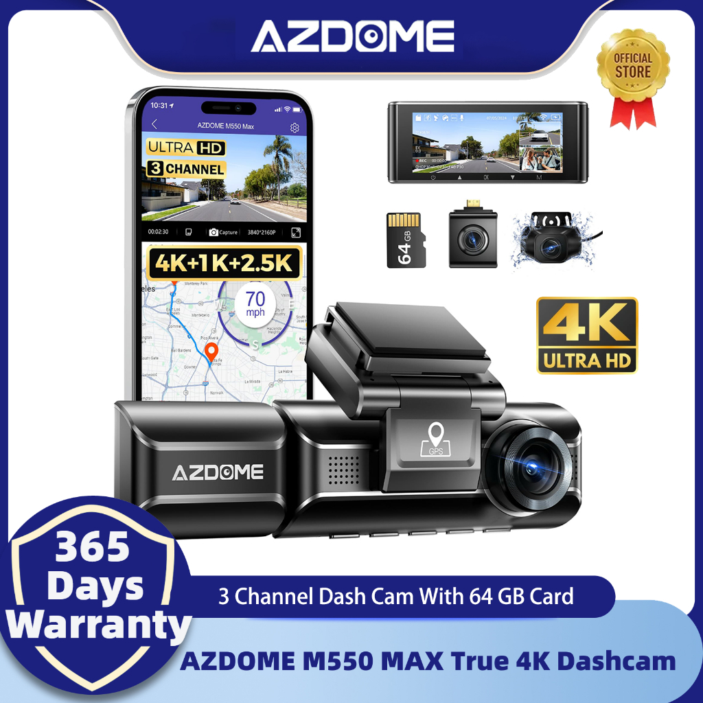 AZDOME M550 MAX 2024 Update True 4K 3 Channel Dash Cam 4K+1080P+2K ...