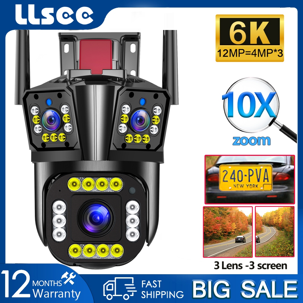 LLSEE 3 lens 10x zoom CCTV outdoor wireless wifi camera 12MP 6K PTZ 360 ...