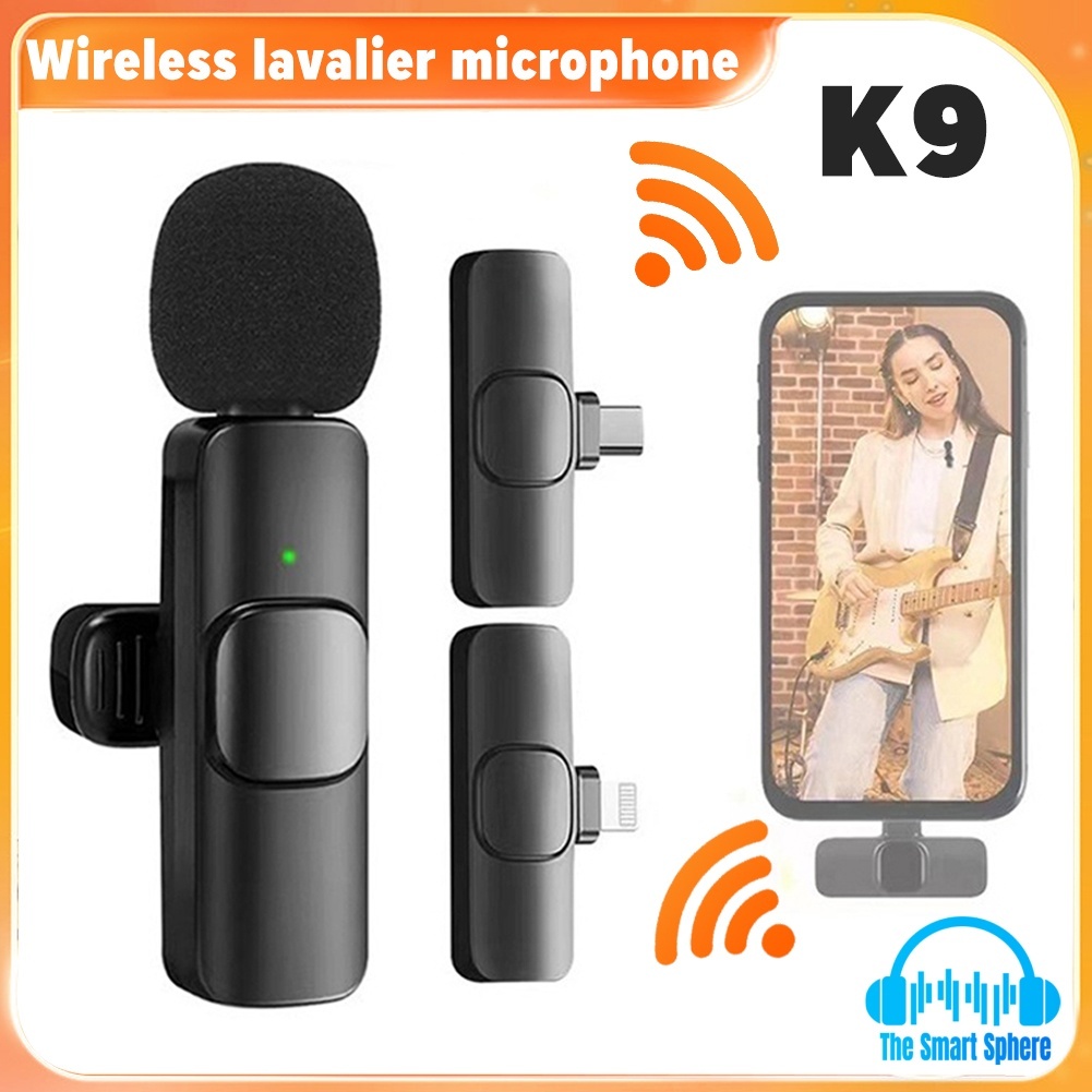 K9 Wireless Lavalier Microphone Dual Microphone for Phone Vlogging ...
