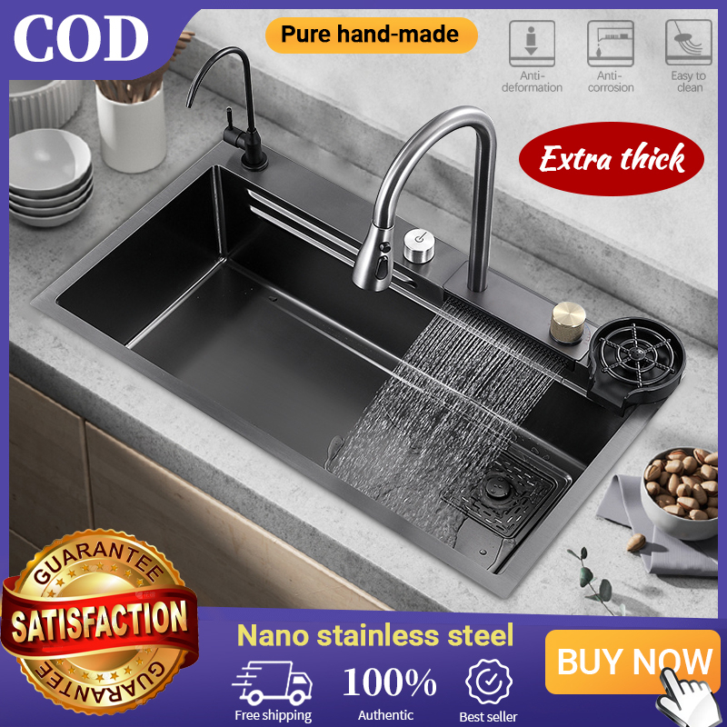 Ceramic kitchen sink SUS304 stainless steel sink 3.0MM with waterfall ...