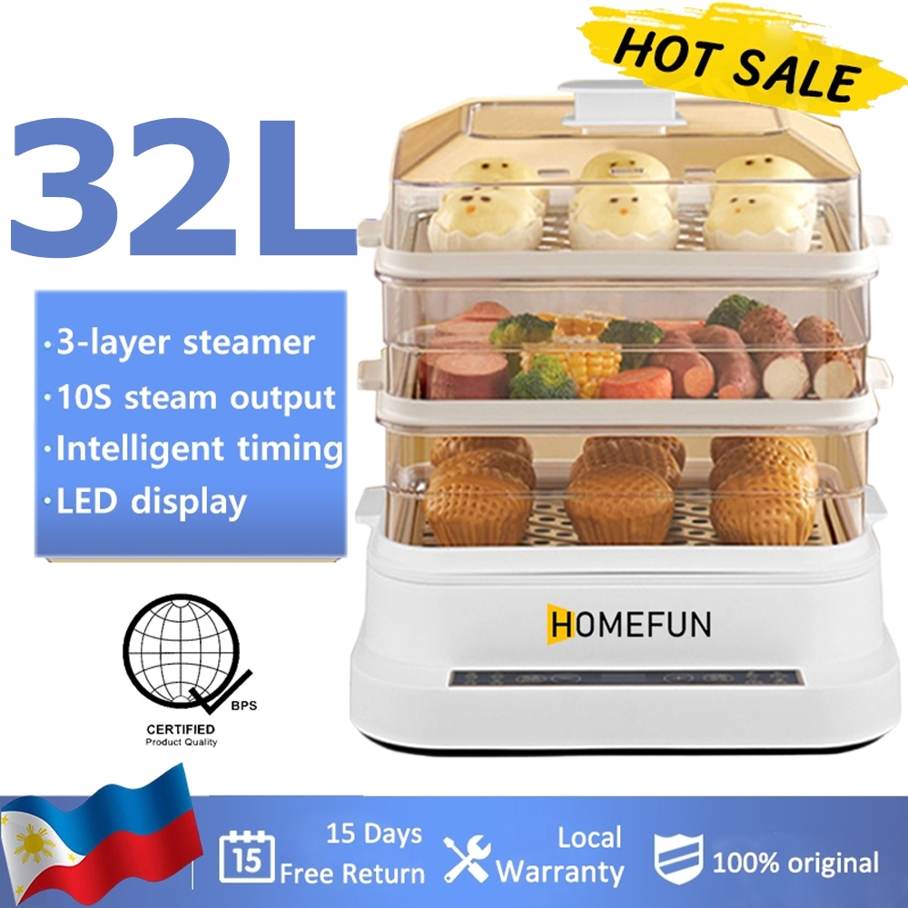 HOMEEEE 32L Electric Steamer for Siomai Business Food Steamer Layers Stainless Large-Capacity ...