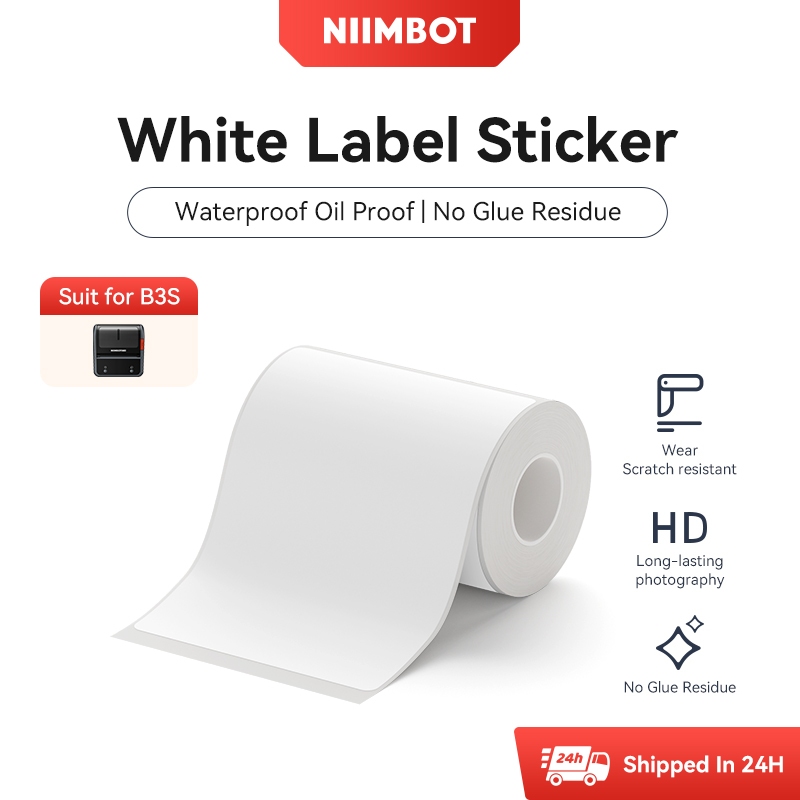 Niimbot B3S White Label Sticker Waterproof Oil Proof No Glue Residue Thermal Label Paper For B3S ...
