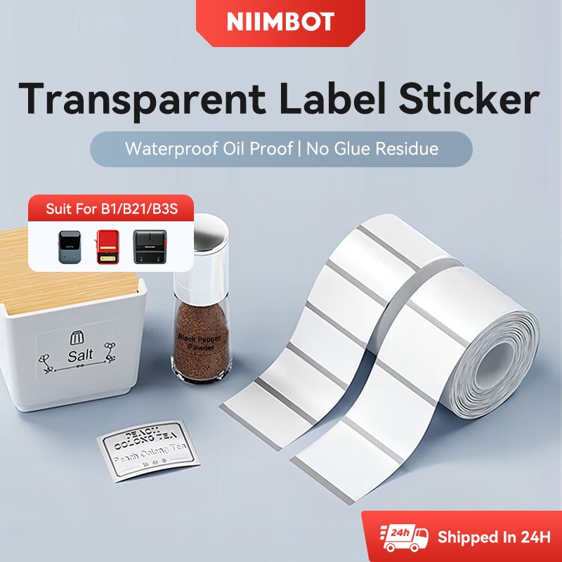 Niimbot B1/B21/B21_Pro/B3S/B31 Transparent Label Sticker Waterproof Oil Proof No Glue Residue ...