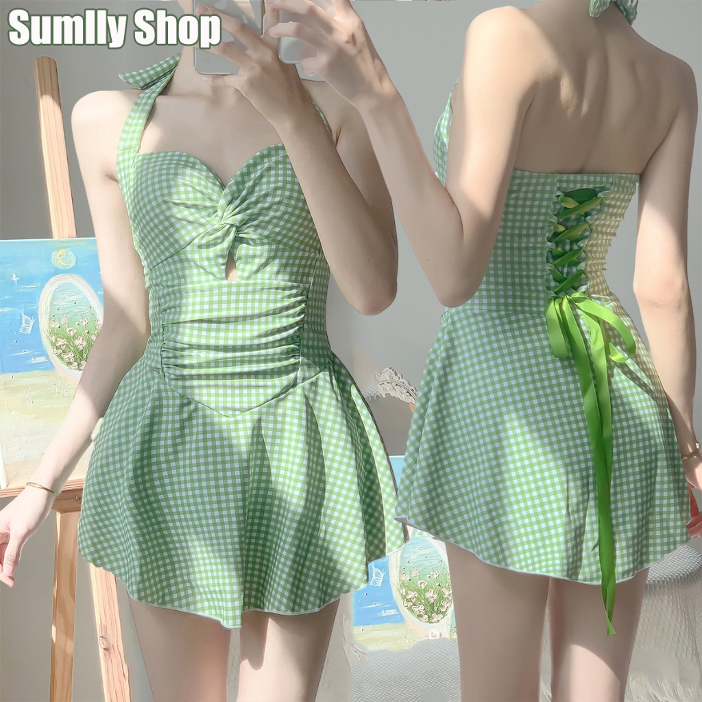 Korean Slim Beach Dress Push-up Swimwear One Piece Swimsuit ...