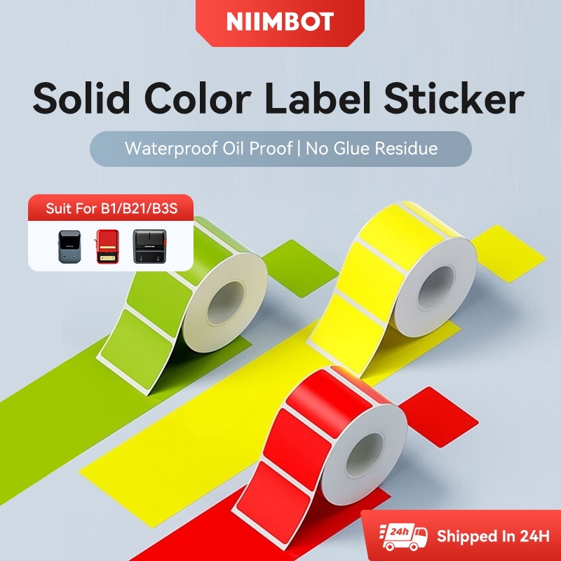 Niimbot B1/B21/B21_Pro/B3S/B31 Solid Color Label Sticker Waterproof Oil Proof No Glue Residue ...