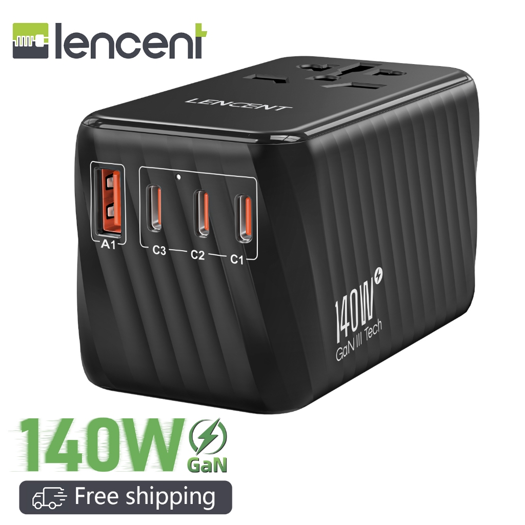 LENCENT 140W Universal Travel Adapter, International Plug Adaptor, GaN ...