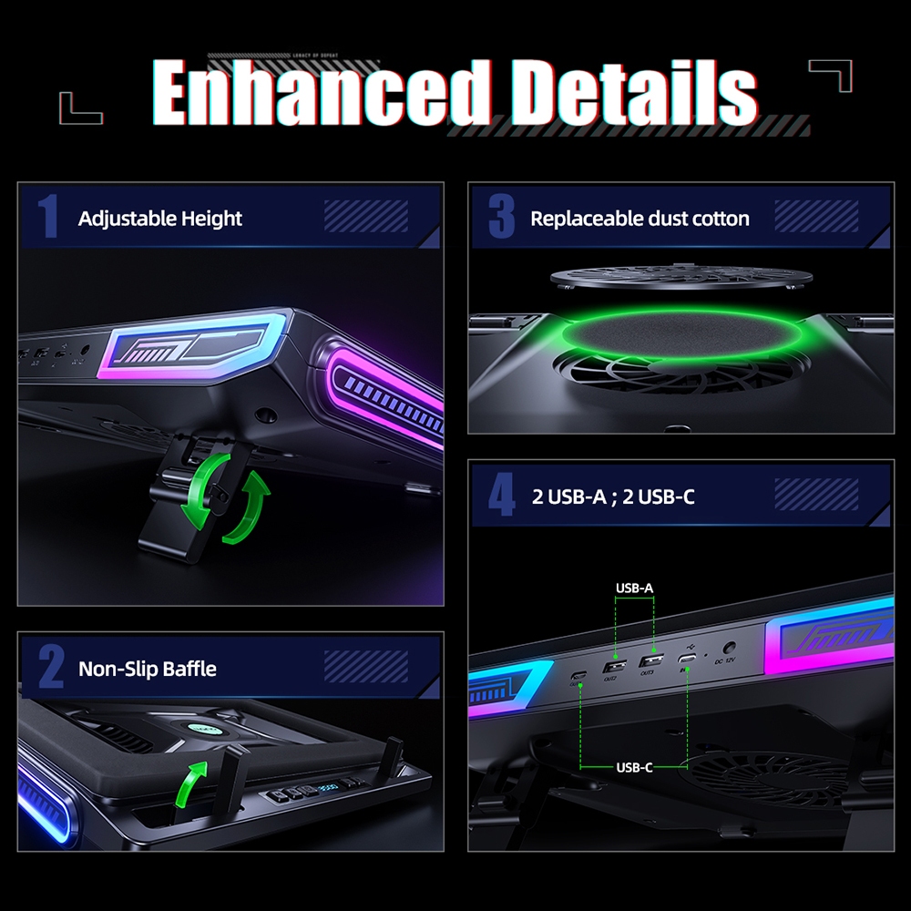 Llano V10 Laptop Cooler RGB Laptop Cooling Pad Stand with Powerful 4.72 ...