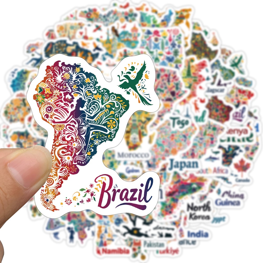 [Large Sticker]50pcs Countries Map Travel Graffiti Stickers for Phone ...