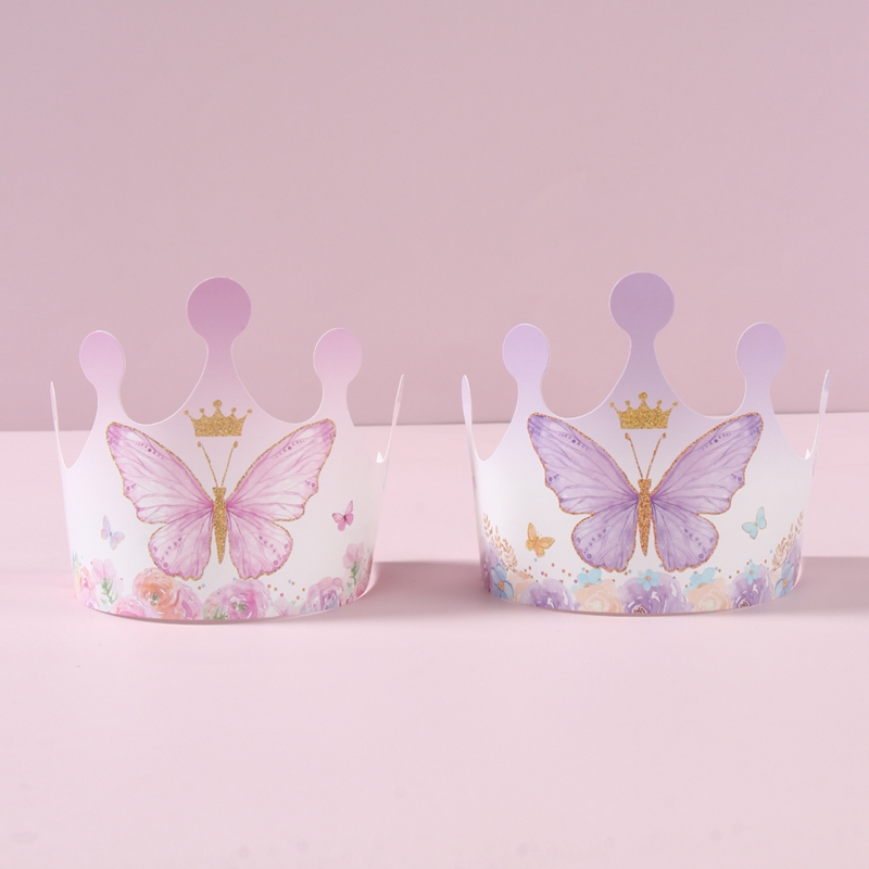 【New】6pcs Cute Butterfly Themed Crown Party Hat Pink Purple Butterfly ...