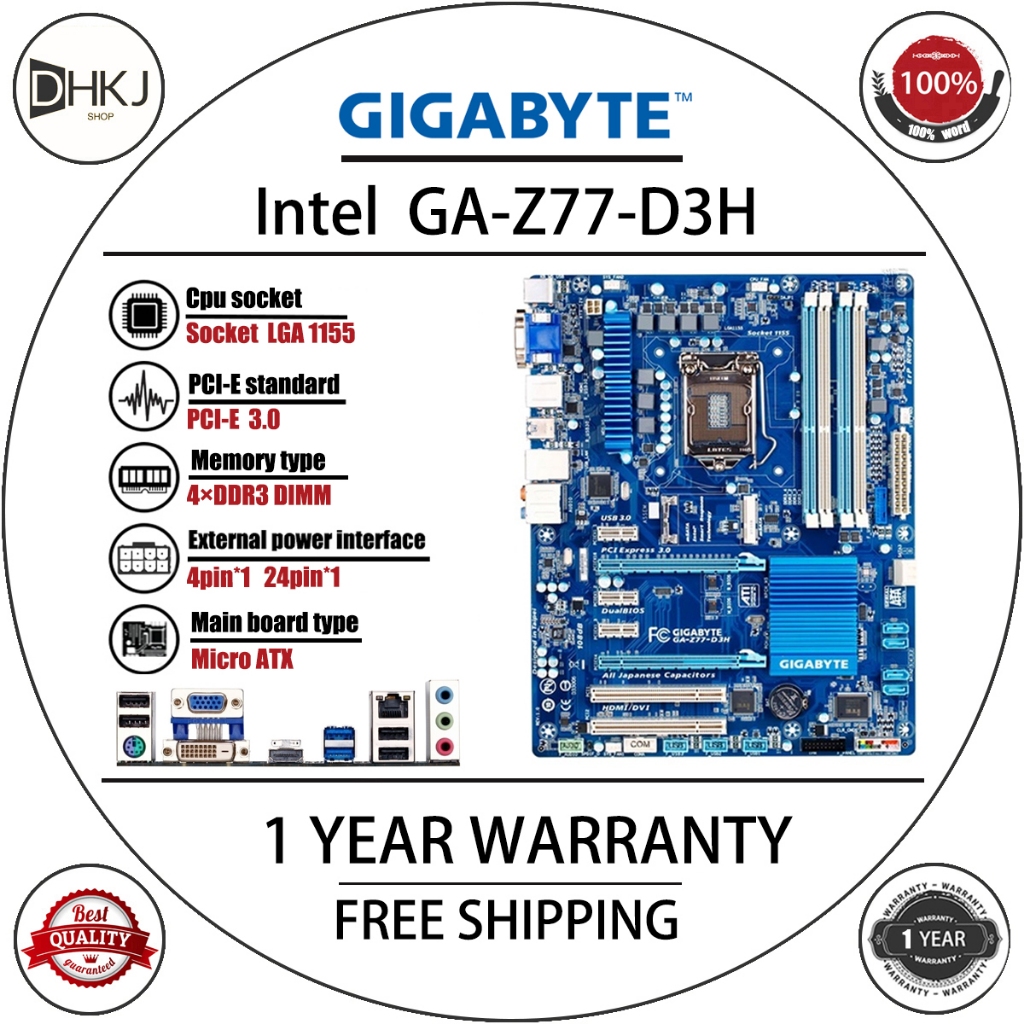 Used GIGABYTE GA-Z77-D3H DH3 Desktop Motherboard Z77 Socket LGA 1155 DDR3 32G Original Mainboard ...