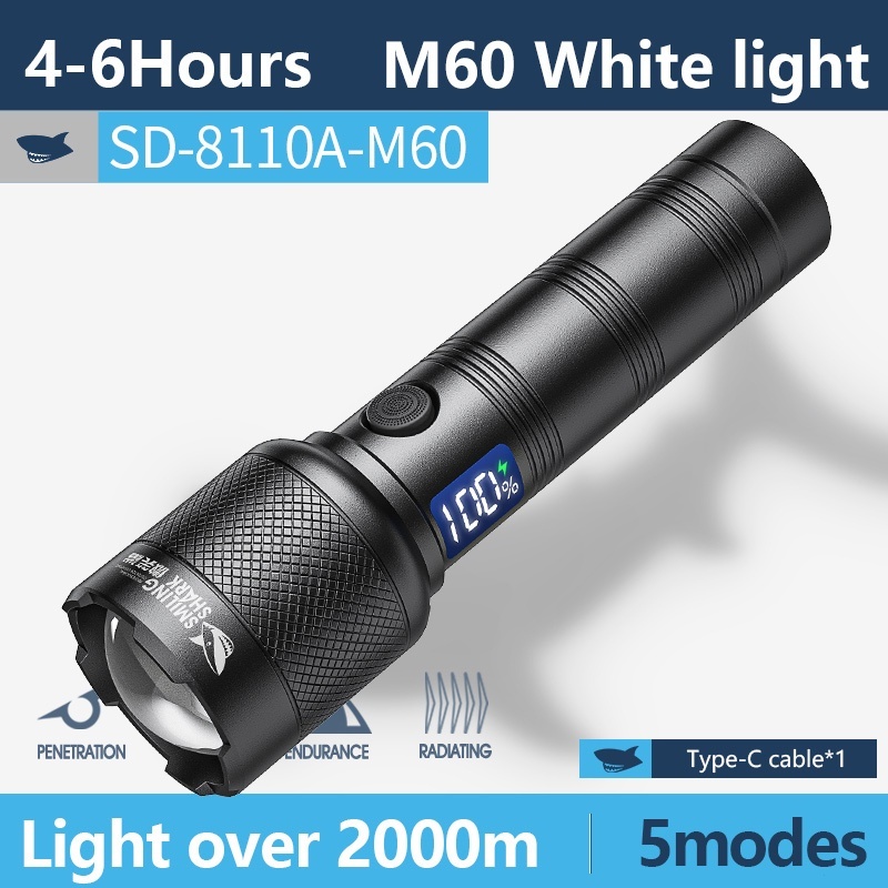 Smiling Shark Rechargeable Flashlight Led M60 6000LM Heavy Duty Flash ...